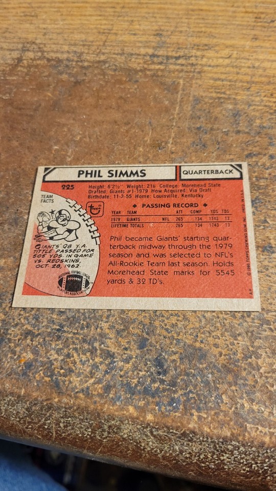 1980 Topps Football Phil Simms Rc #225 | eBay