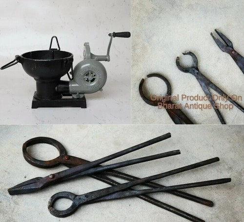 Blacksmith Forge Furnace Hand Blower Fan Pedal Type Handle with 3 Tongs ...
