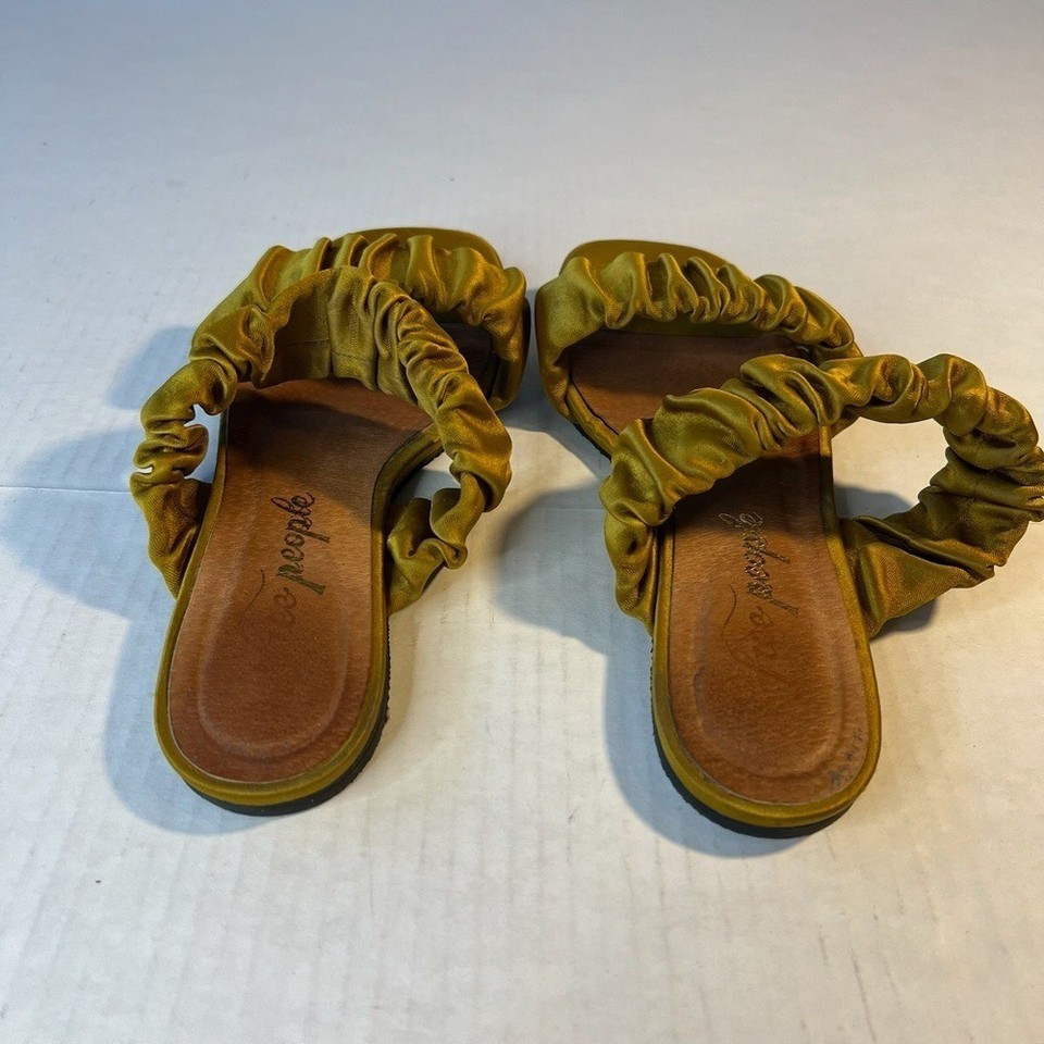 Free People Sz 36 /US 6 Gold Mustard Satin Kelsey Slide Sandals | eBay