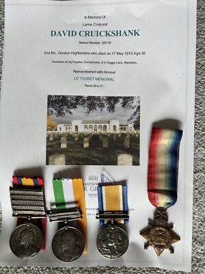 WW1 Boer War Medals Cruickshank Gordon Highlanders KIA 14 Mons Star QSA ...