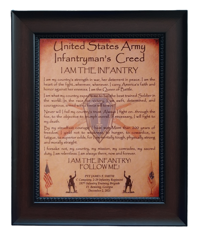 MC-NICE or BETTER: ARMY Infantryman's Creed ALL UNITS Framed ...