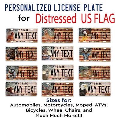 Any State Any Text Custom US Flag License Plate Tag Auto Car Bicycle ...