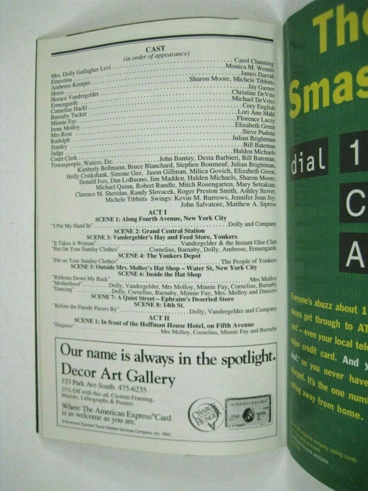 Hello Dolly Playbill 1995 Lunt Fontaine Theater Ticket Carol Channing ...