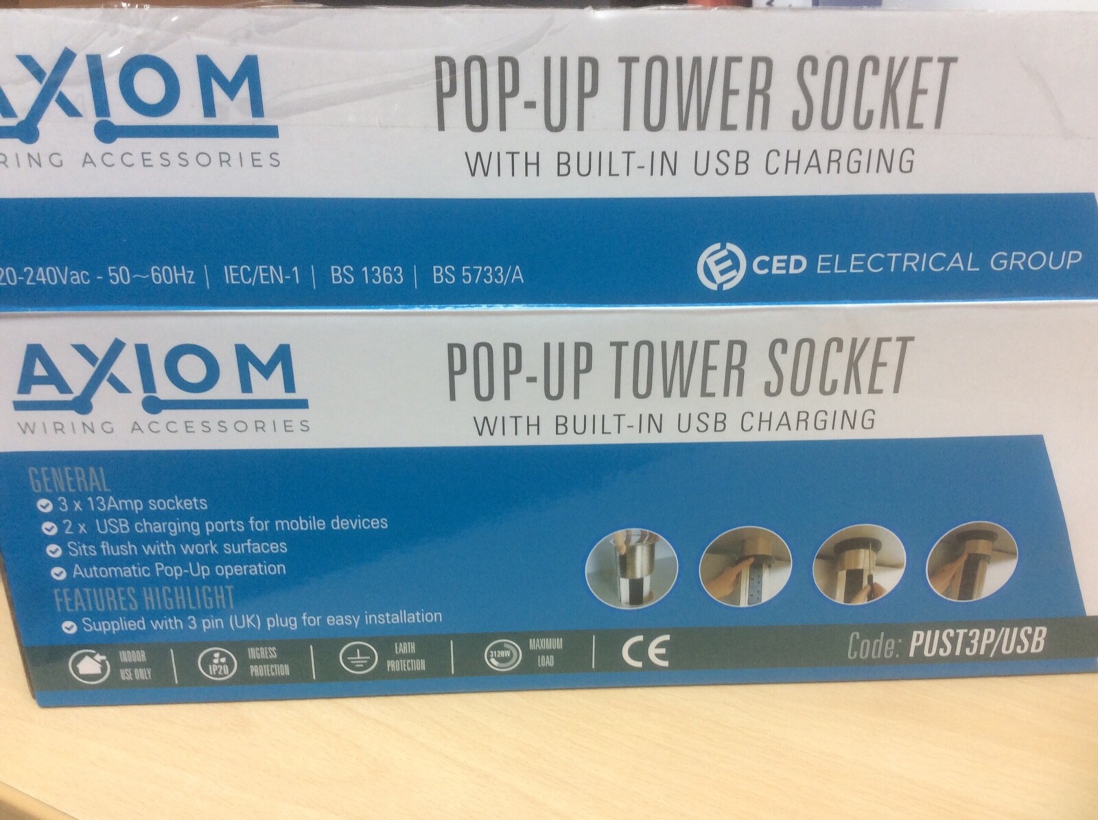 Pull Pop Up Socket Power Strip Tower UK Plug 2 USB Kitchen Office Desk ...