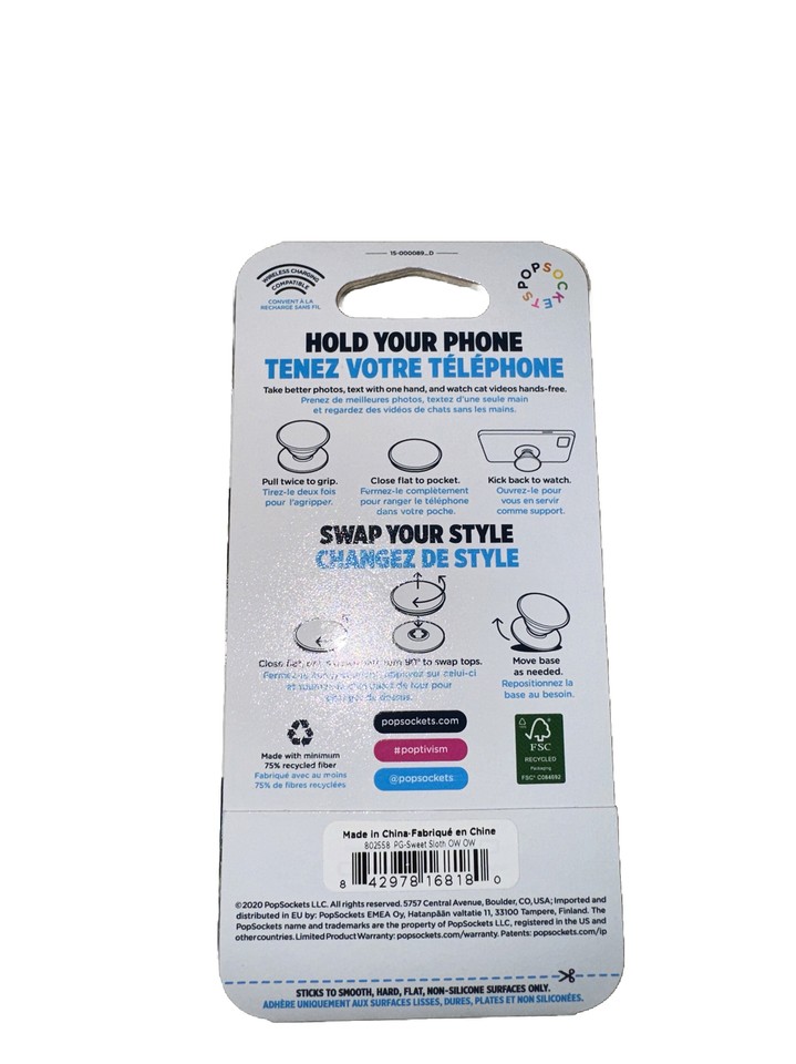 PopSockets PopGrip Cell Phone Grip & Stand Sweet Sloth New Pop-Up ...