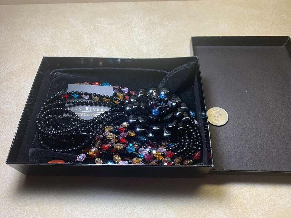 JOAN RIVERS LARGE FLOWER STATEMENT RUNWAY BLACK BEAD NECKLACE NEW IN ...