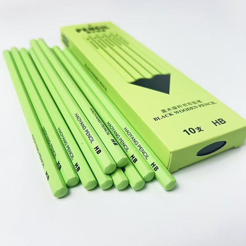 10Pcs/set NEW Green Pole Black Wood Graphite Pencil Set HB Black Lead ...