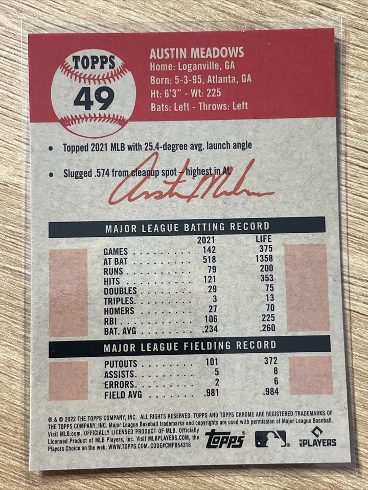 2022 Topps Chrome Platinum Black & White Mini Diamonds Austin Meadows ...