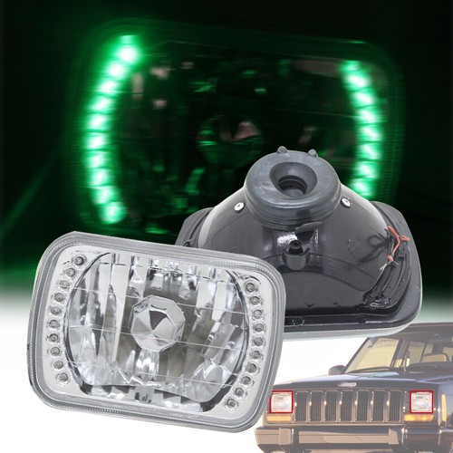 Pair 7x6 Green LED Headlights Sealed Beam headlamp Fit 1984-2001 Jeep ...