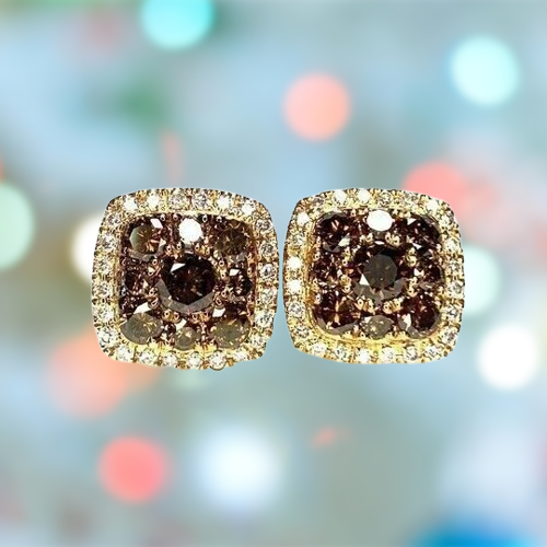 Round Cut Lab Created Chocolate Brown Diamond Stud Earrings 14K Rose ...