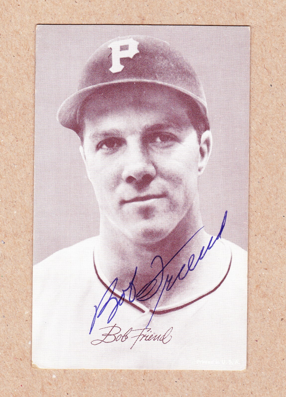 Bob Friend signed 3.5x5.5 inch Exhibit blankback 1947-66 postcard ...