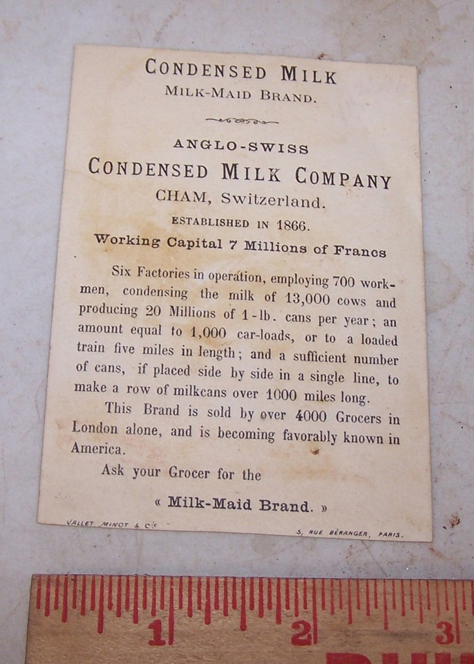 Antique ANGLO SWISS Condensed Milk TRADE CARD Milk Maid | eBay