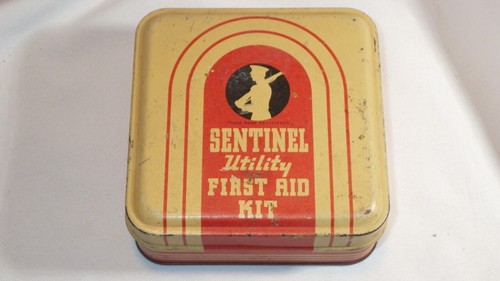 Sentinel Utility Vintage First Aid Kit Hinged Tin w/ contents Cleveland ...