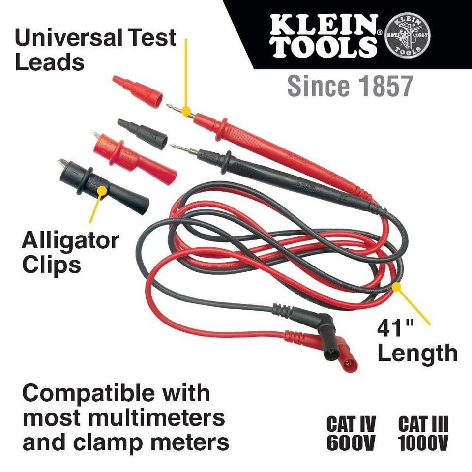 Klein Tools Universal Test Leads with Alligator Clips for Multimeters ...