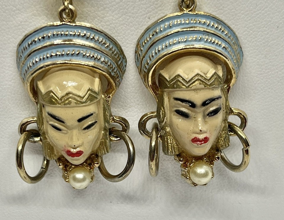 Vintage MCM Unmarked Selro Selini Asian Princess Face Enamel Screwback ...