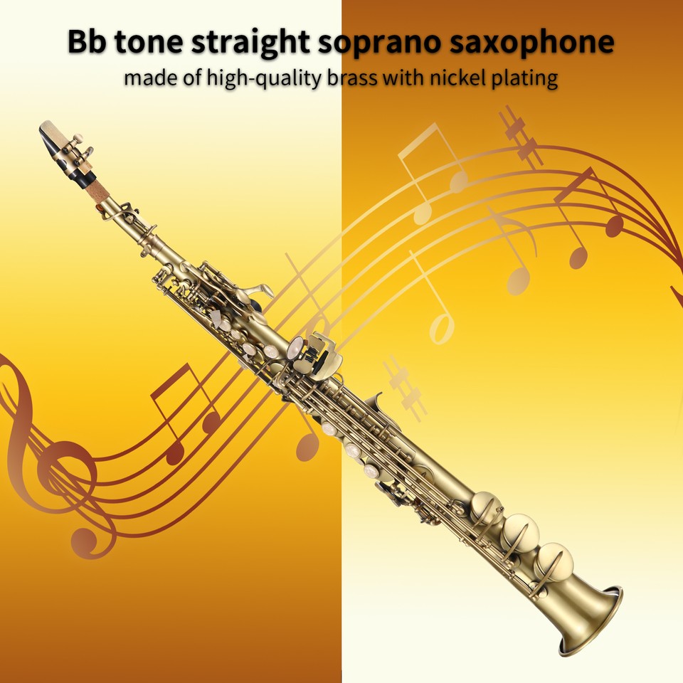 Professional Brass Straight Soprano Saxophone Nickel Plated Bb Sax Full ...