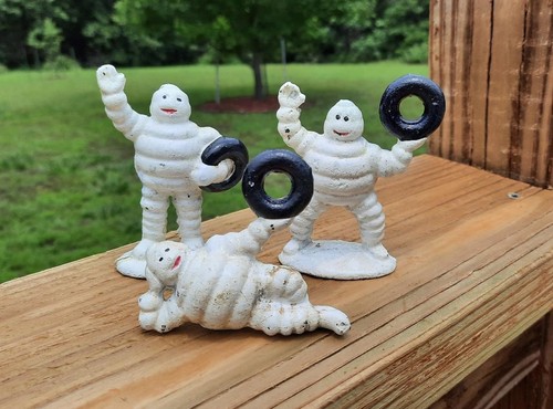 3 SMALL MICHELIN MAN CAST IRON FIGURINES TIRE ADVERTISING BIBENDUM ...