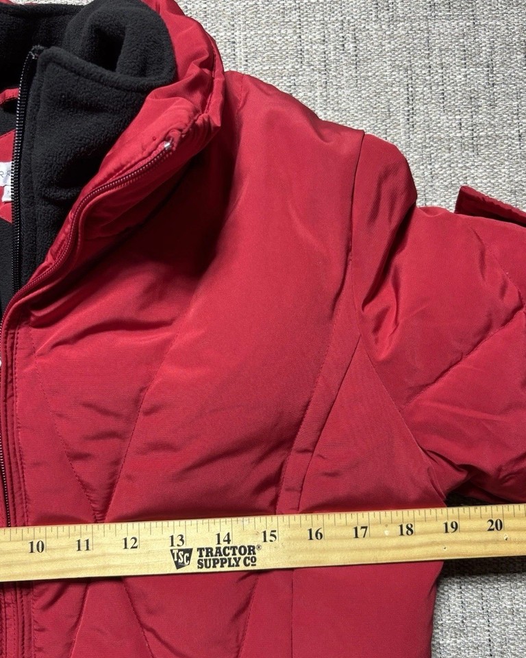 Larry Levine Down Puffer Jacket Size Small Red Quilted Fleece Lined ...