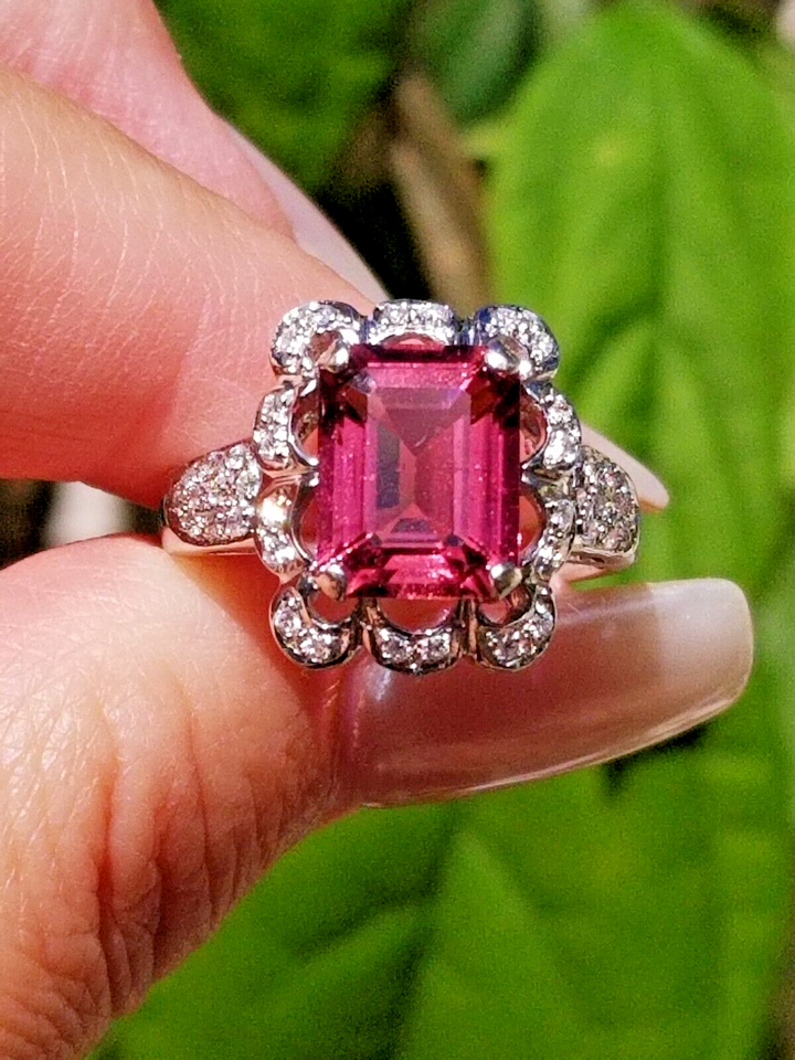 Beautiful Pink Tourmaline Diamond Frame 18k gold ring | eBay