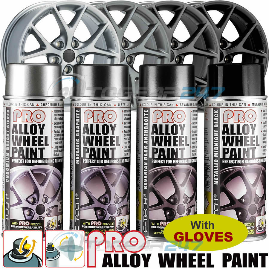 E-tech Alloy Wheel Spray Paint,Pro,Black Silver Grey.Primer,Lacquer ...