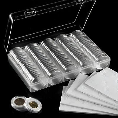 100PCS 30mm Silver Gold Coin Cases Capsules Holder Clear Plastic Round ...