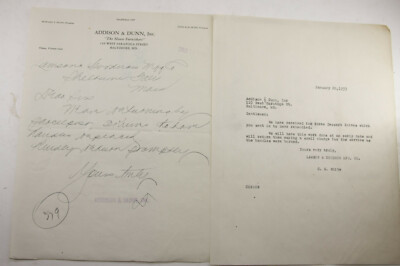 1933 Lamson Goodnow Addison & Dunn Inc Baltimore MD Handwritten ...