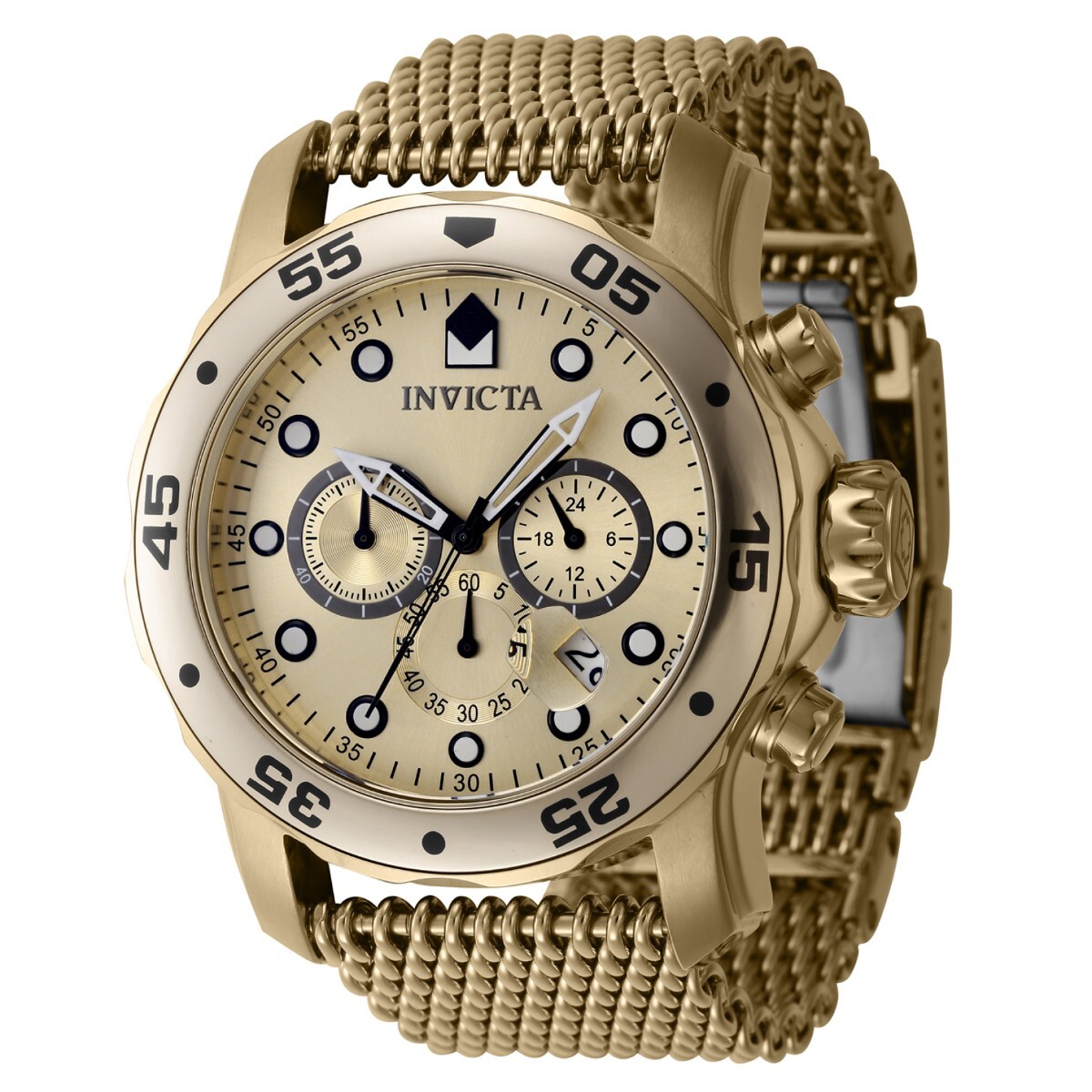 NEW Invicta Men 48mm PRO DIVER Scuba Chronograph Gold Tone Mesh 200m ...