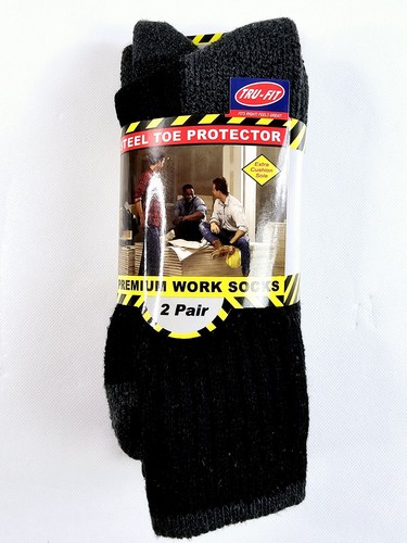 TRU FIT Tall Crew Black Heavy Duty Work Socks 2 Pack Men's Size 7-12 ...