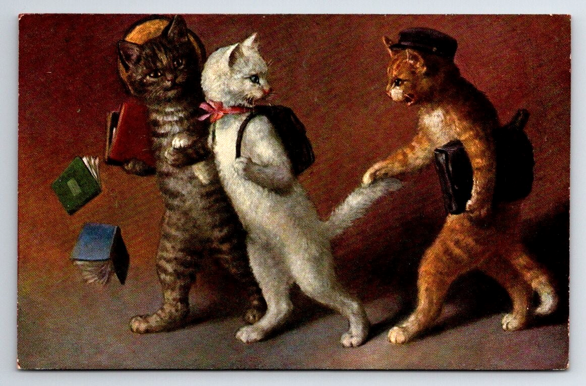 Vintage Postcard, Anthropomorphic Cats with School Books, From Series ...