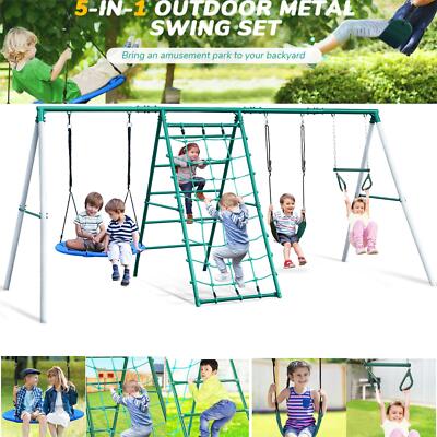 700 LBS Outdoor Heavy Duty Metal Swing Set for Kids Backyard Playground ...
