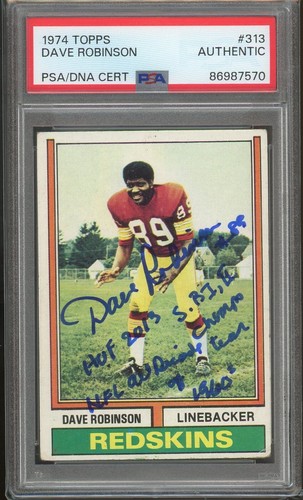 Dave Robinson Signed 1974 Topps #313 PSA/DNA Redskins Autographed Card ...