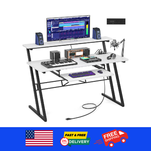 47'' Music Studio Desk Power Outlet Black Producer Recording ...