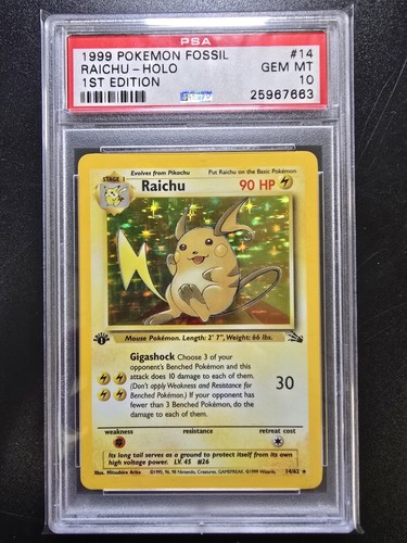PSA 10 1st Edition Raichu Holo 14/62 - 1999 Fossil Rare Pokemon Card | eBay