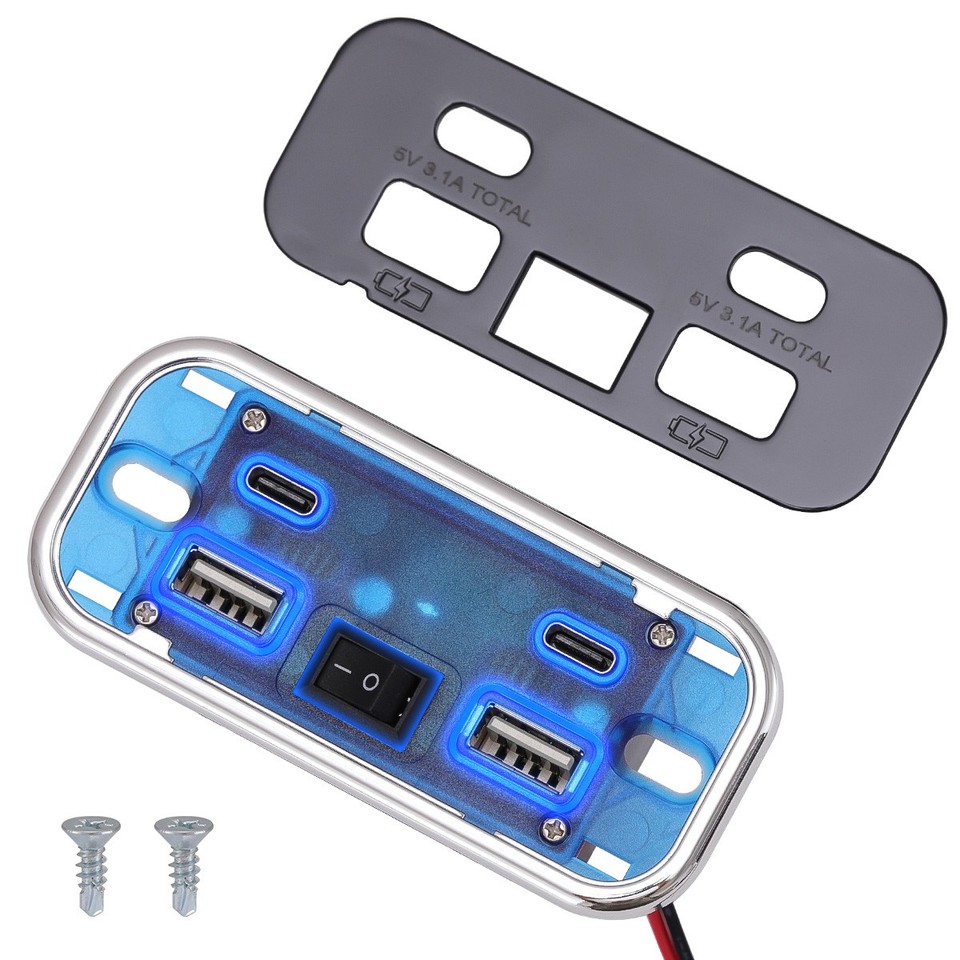 1/2X RV USB Outlet Dual USB A & USB C Ports Car Charger Socket Panel ...