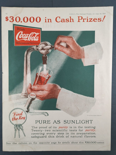 1927 Coca-Cola Print Ad Collier's "Pure as Sunlight!" Soda Fountain | eBay