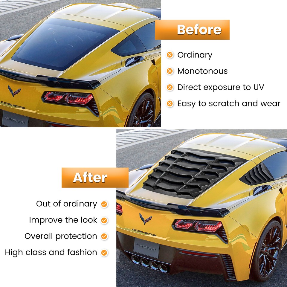 For 2014-2019 C7 Corvette Rear+Side Window Louvers Windshield Sun Shade ...