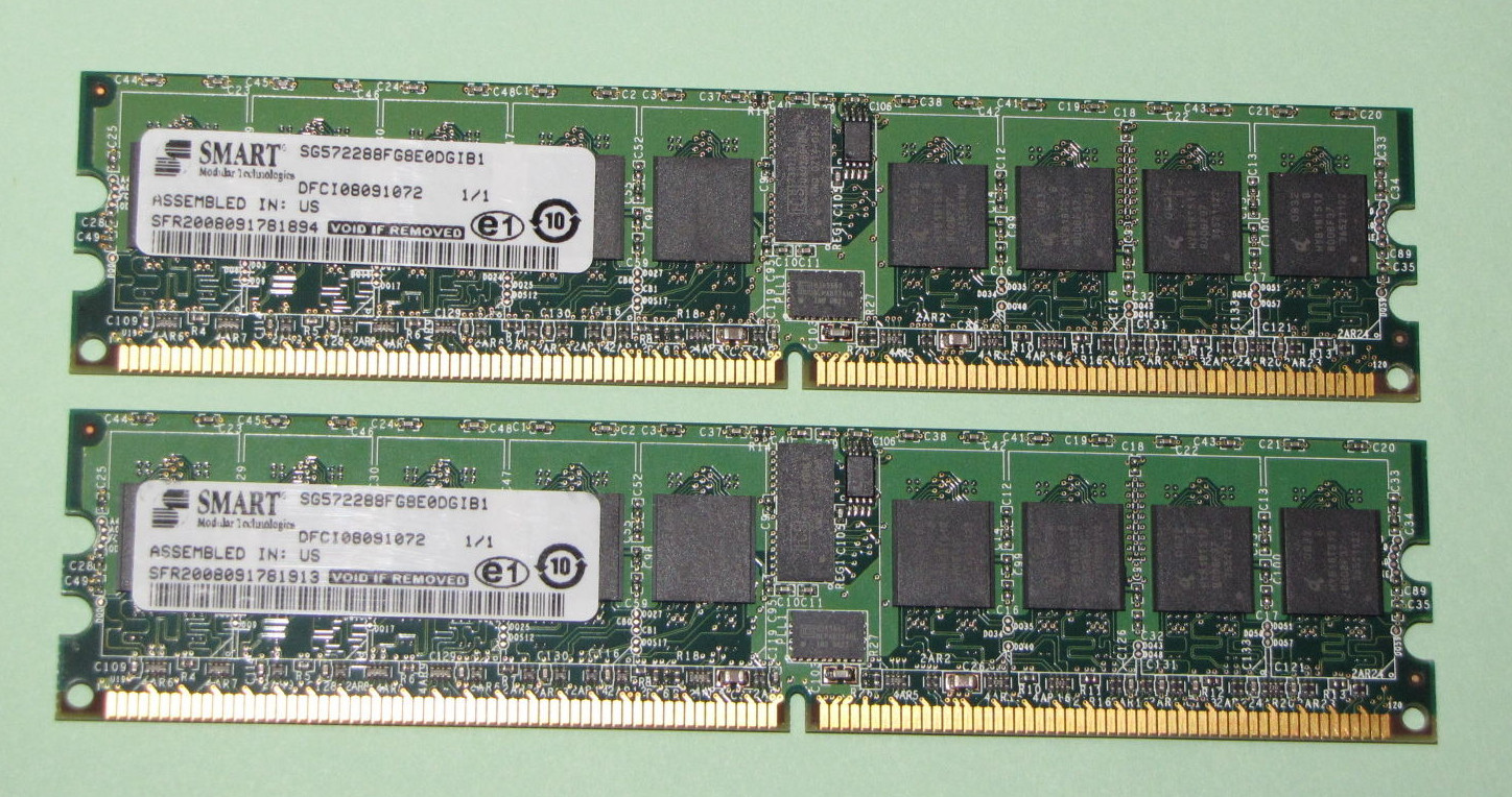 Two Smart 1GB DDR2 DIMM SRAM PC2-4200 REG ECC 240 PIN 128Mx72 ...