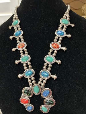 NEW gorgeous multi colored sparkly squash blossom necklace w earrings ...