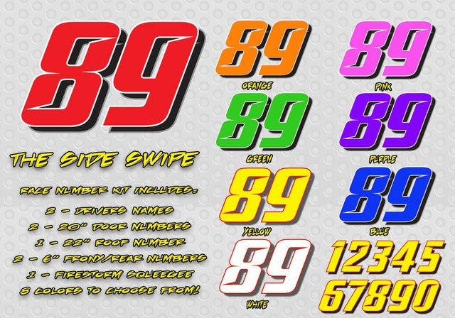 Race Car Numbers The Side Swipe Vinyl Decals Kit Package Street Stock ...