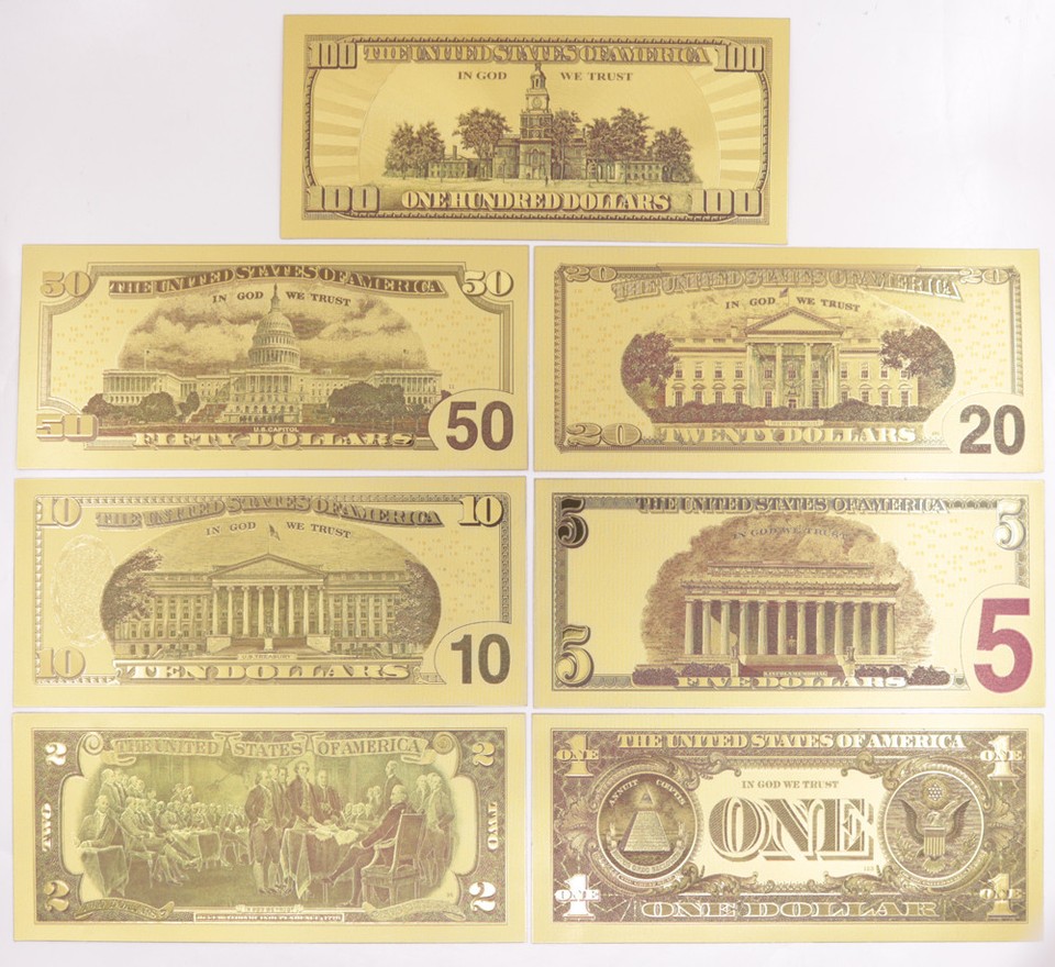 Lot 7 Pcs $1-$100 Gold US Dollar Paper Money Banknote Color Bill Crafts ...