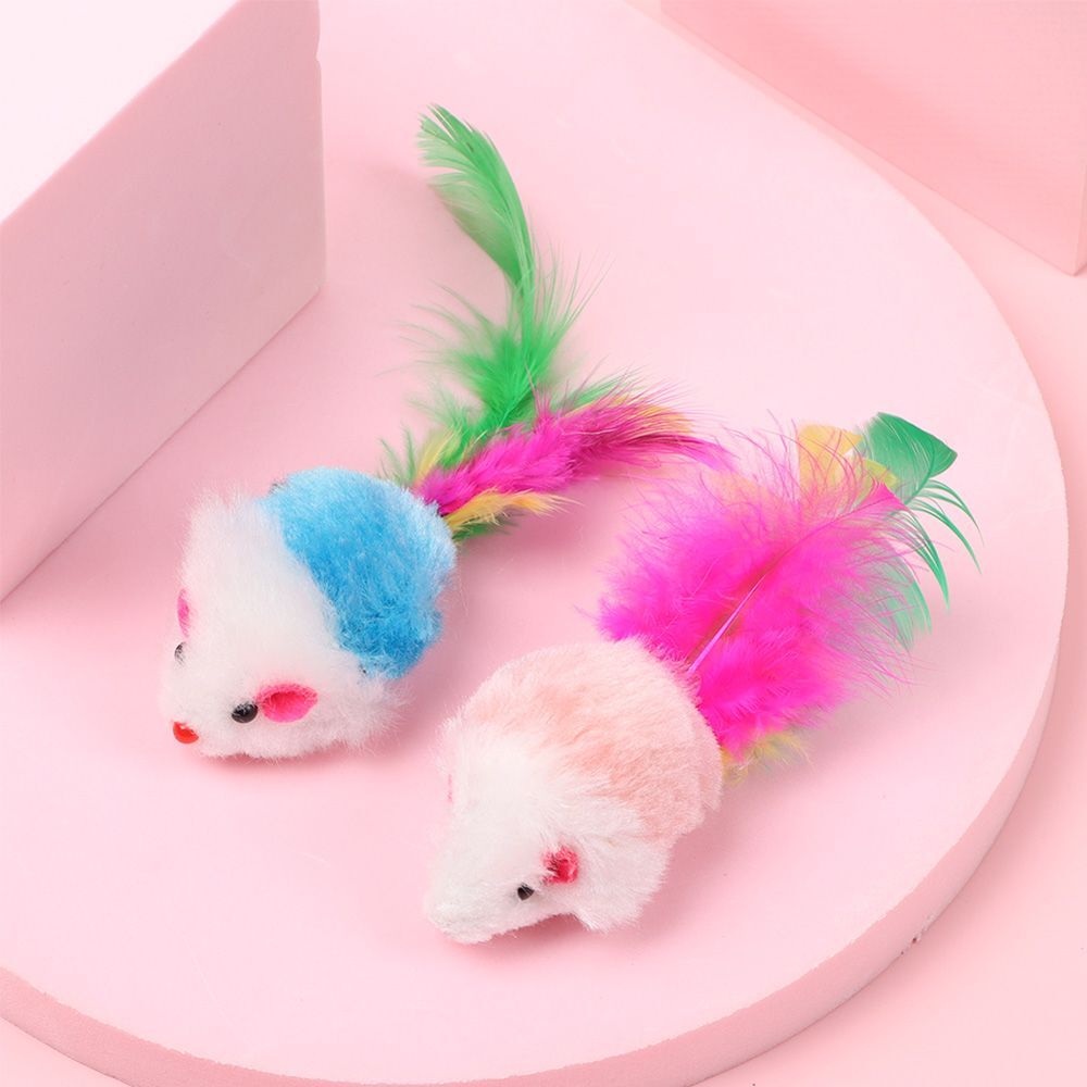 Gift Feather Tail Kittens Mice Rattle Set Interactive Cat Toy Cat Mouse ...