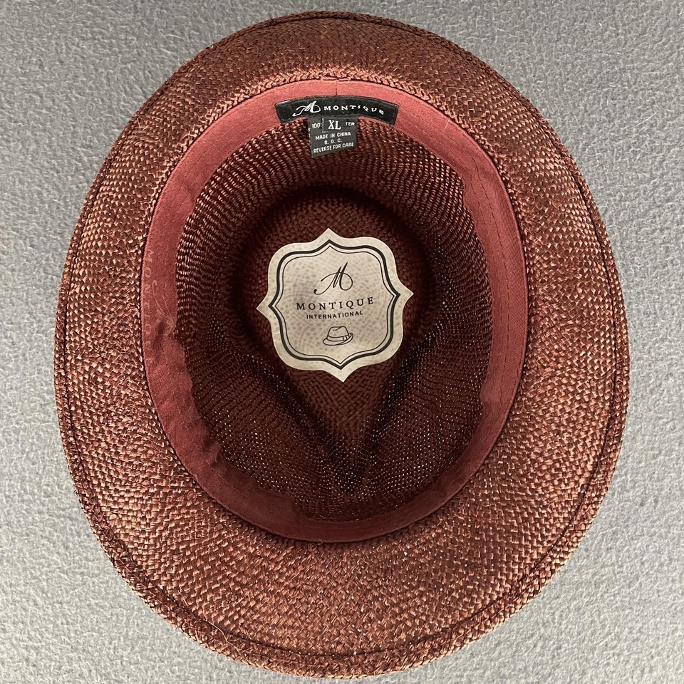 Montique Hat Fedora Fitted Mens XL Brown Straw Feather Band Dressy ...