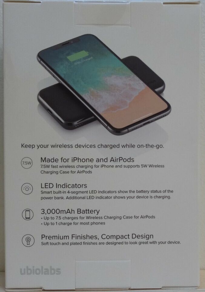 New Ubiolabs Shadow 3000mAh Wireless w/ Lightnng Cable Power Bank For ...