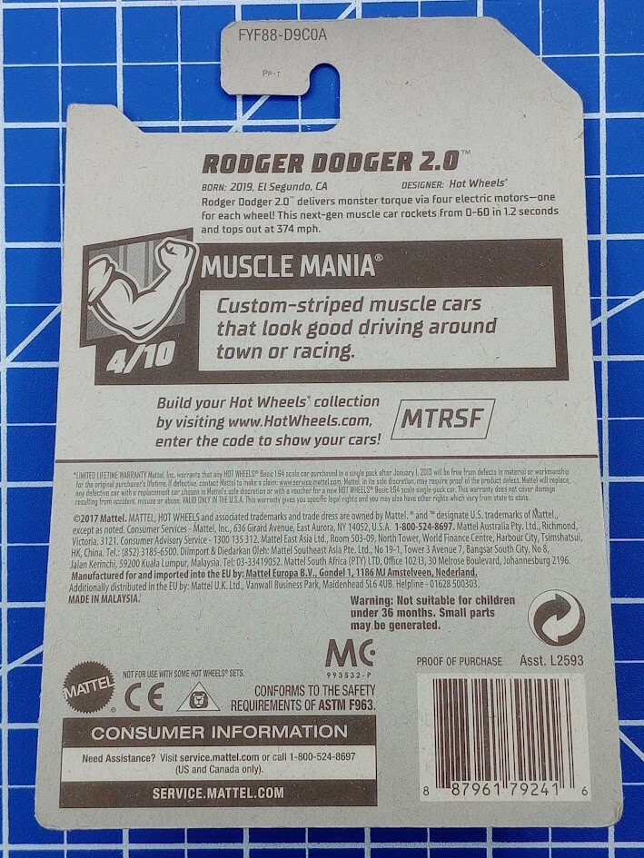 Hot Wheels Muscle Mania GREEN Rodger Dodger 2.0 #195 4/10 FYF88 HW Car ...