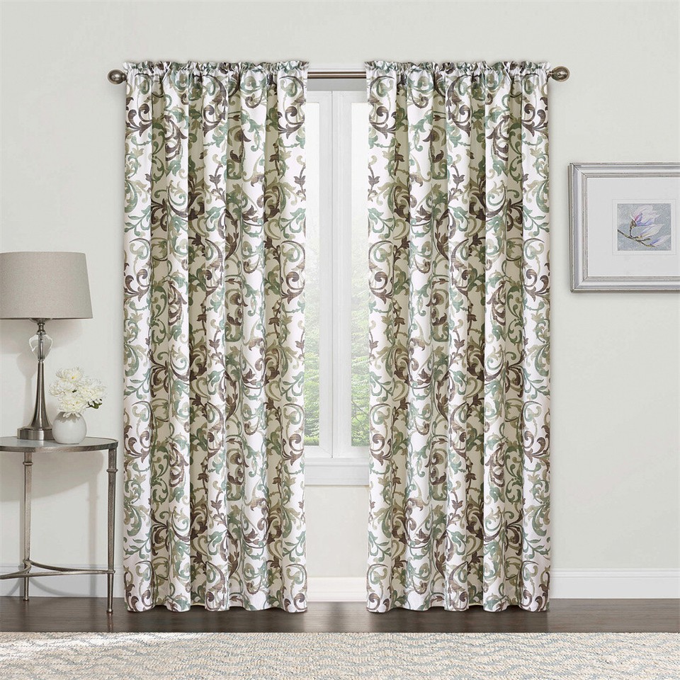 Vintage Geometric Floral Print Drapes Curtain Panels for Bedroom Living ...