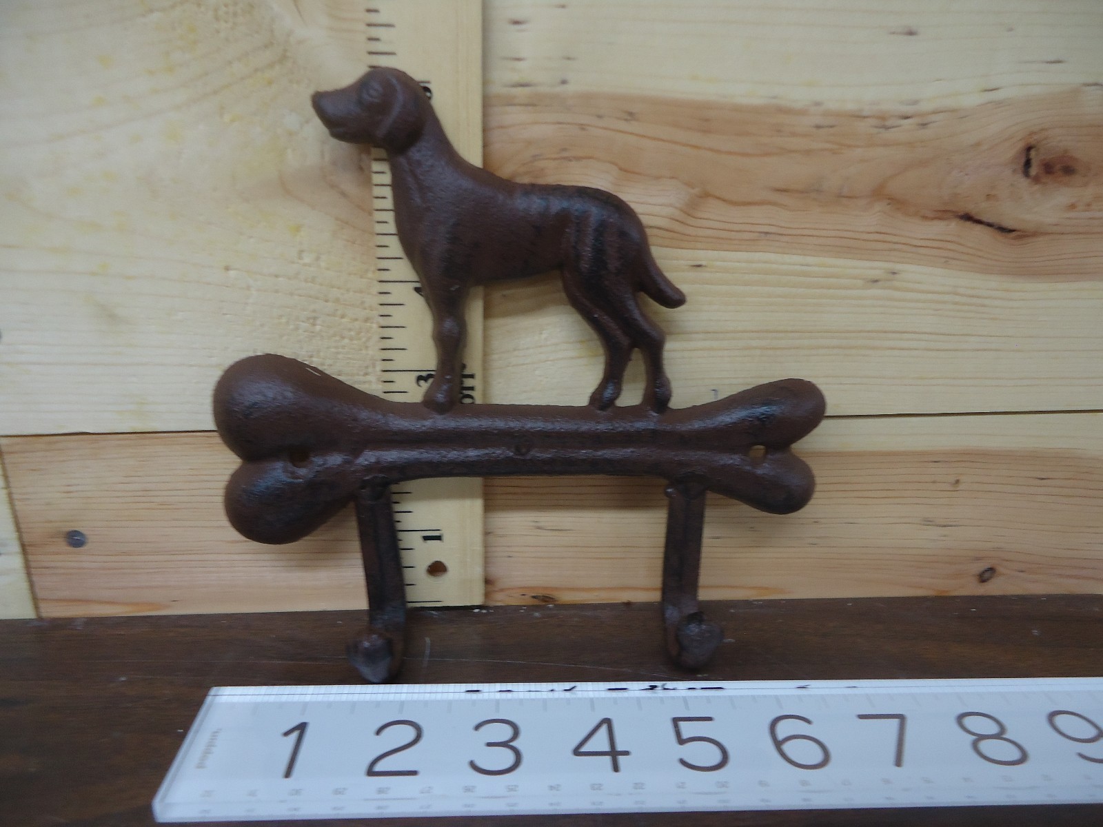 Cast Iron Wall Mounted Hook Hanger Distressed Look Dog on top of a Bone ...