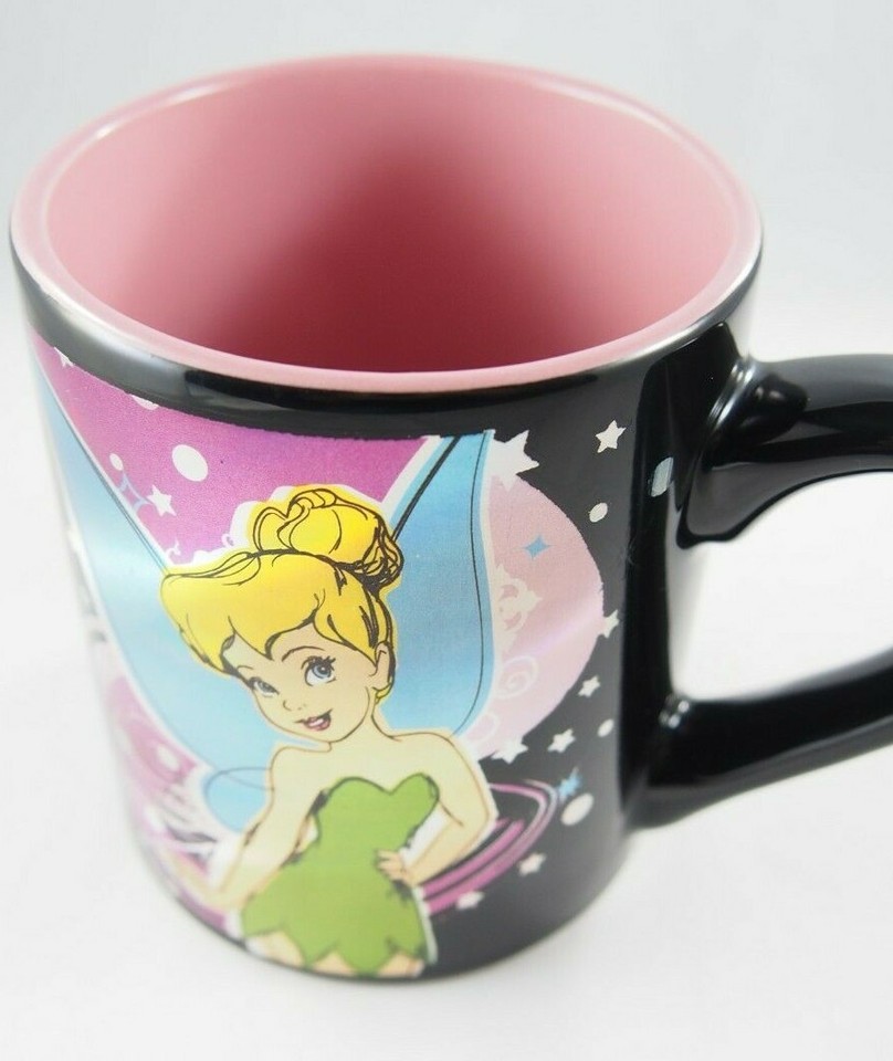 Disney Tinkerbell Tink Ceramic Black Pink Star Coffee Mug Cup Authentic ...