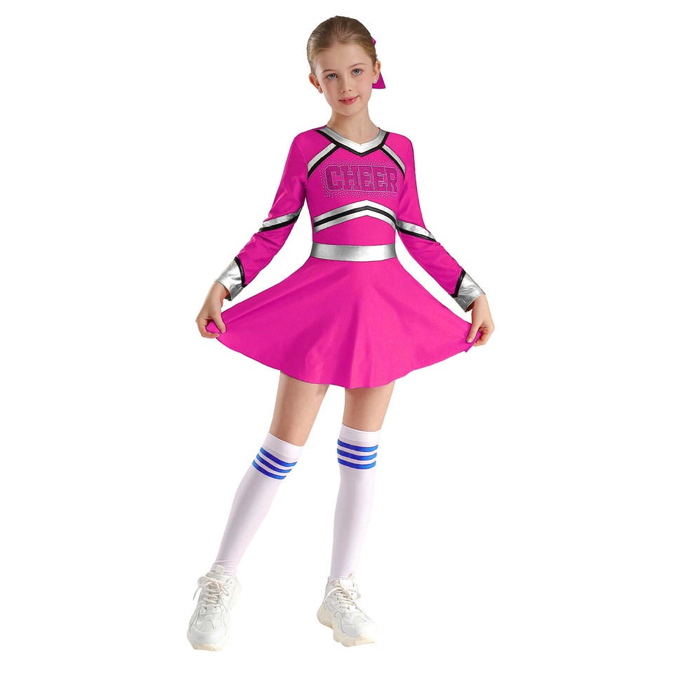 Kids Girls Dresses Fancy Dress Dance V Neck Cheerleading Glittery ...