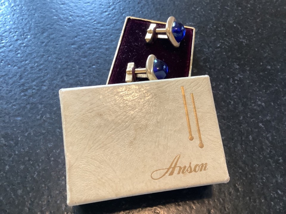 Vintage Anson Men's Gold Tone Cufflinks Cobalt Blue Stone | eBay