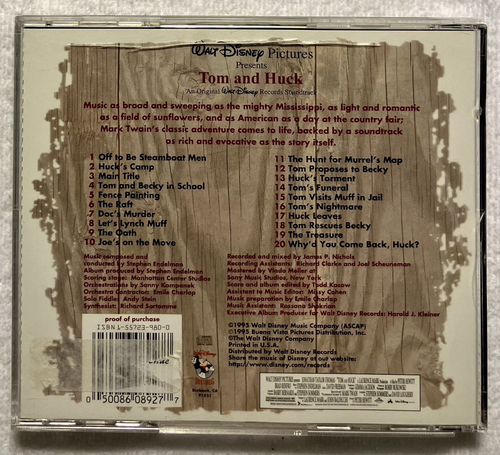 Tom And Huck Original Walt Disney Records Soundtrack (CD) Stephen ...